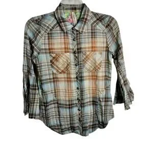 Aratta | Tops | 5594aratta Silent Journey Xs Plaid Mix Media Floral ...